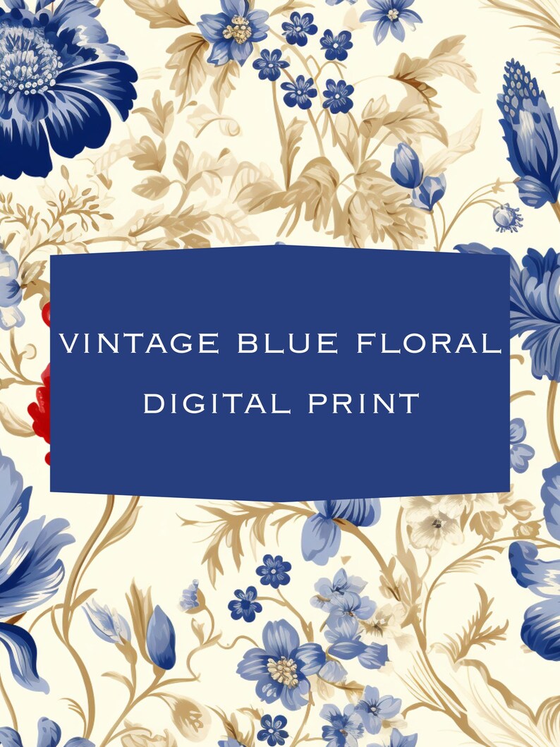 Vintage Blue Floral Print, Printable Artwork, Versatile Floral Artwork ...