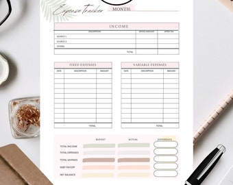 Monthly Budget Single Page Digital Printable, Expense Tracker, Modern ...