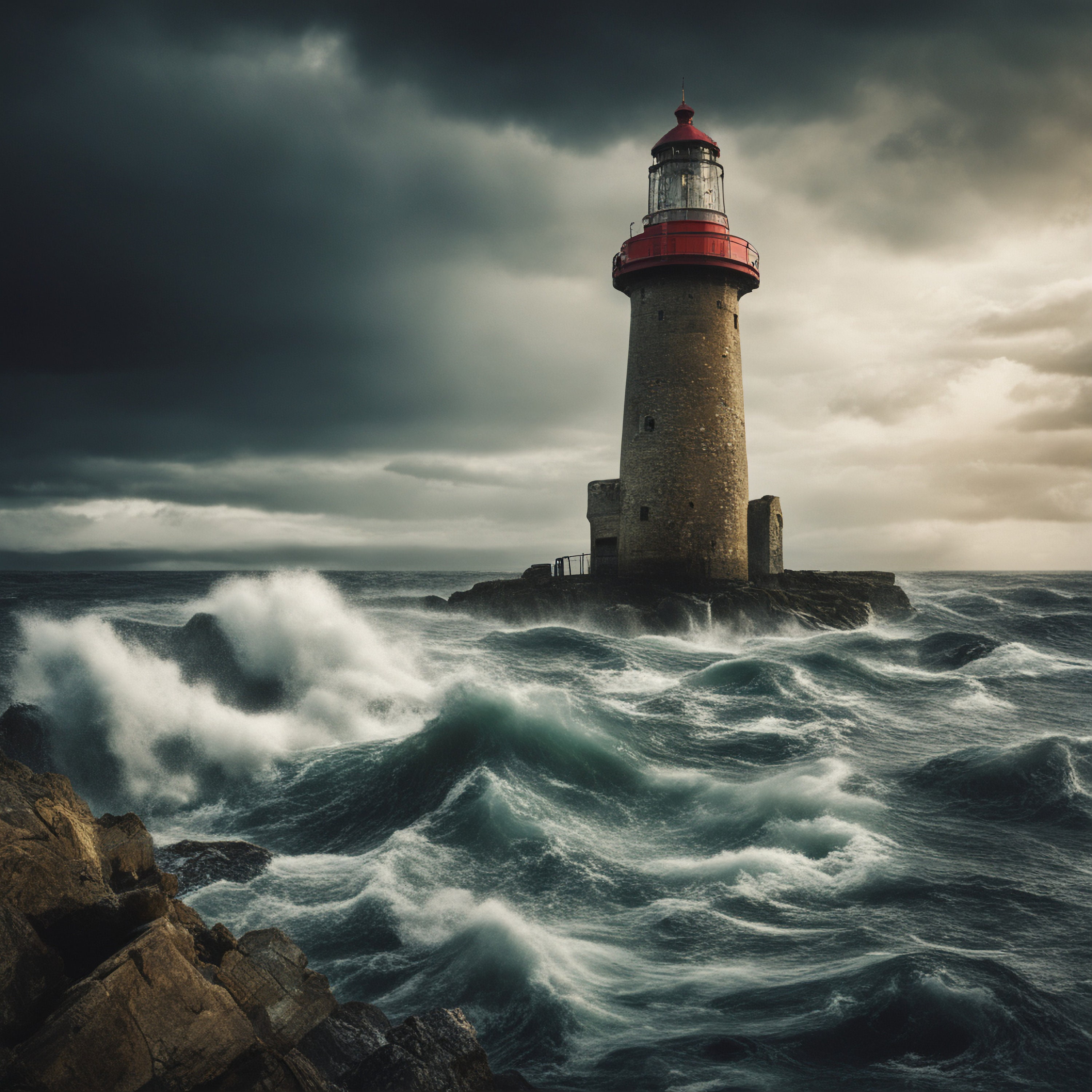 The Irish Sea. One Lighthouse Stands Alone Against the Crashing and ...