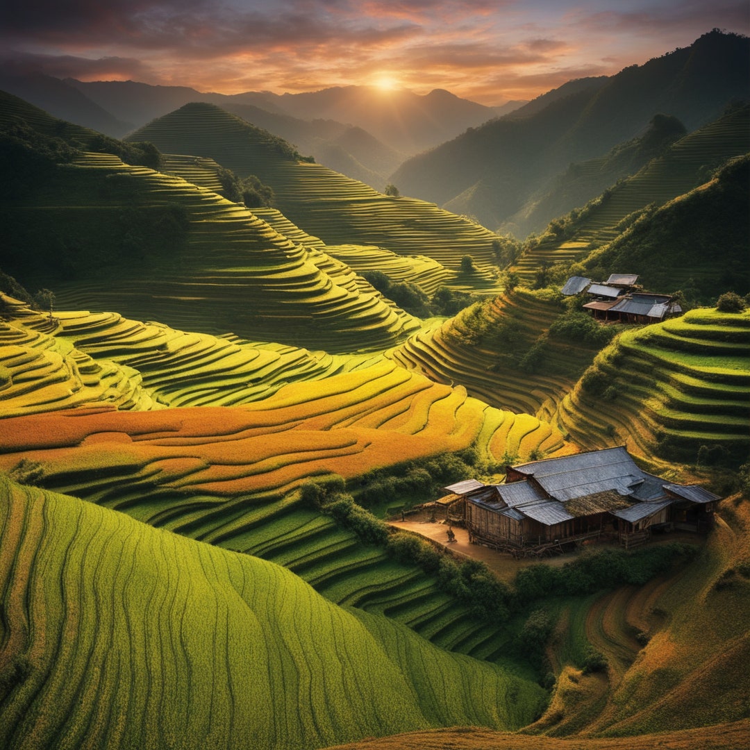 Mu Cang Chai, Yen Bai, Vietnam Rice Terrace- Digital Art- Printable ...