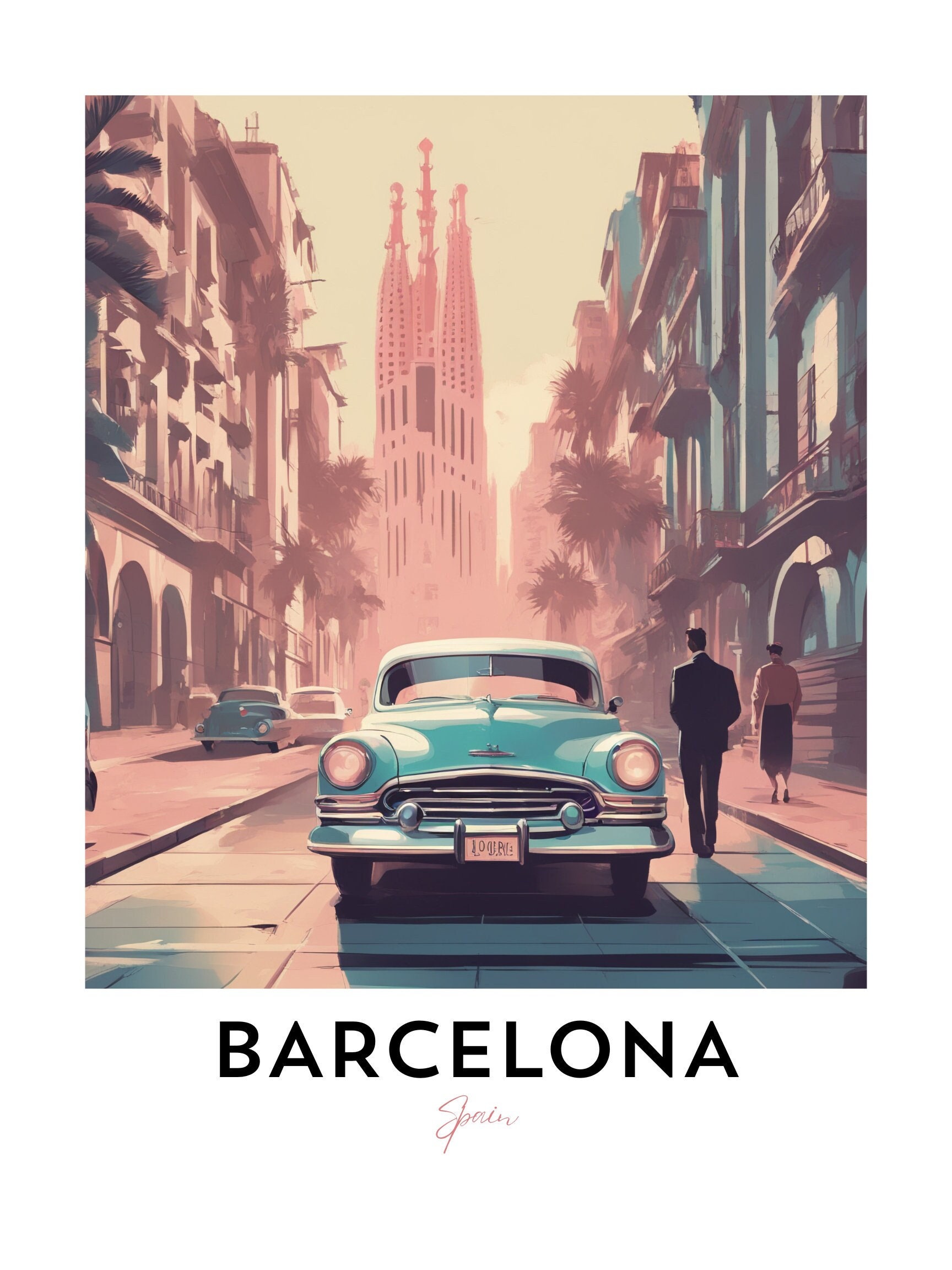 Barcelona, Spain Vintage Travel Poster- Printable Wall Art - Etsy