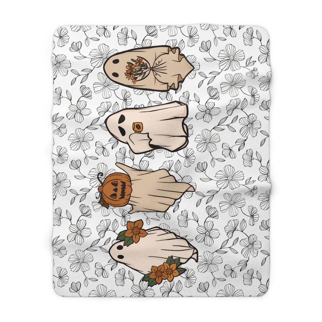 Trending Spooky Season Ghost Floral Sherpa Fleece Blanket - Etsy