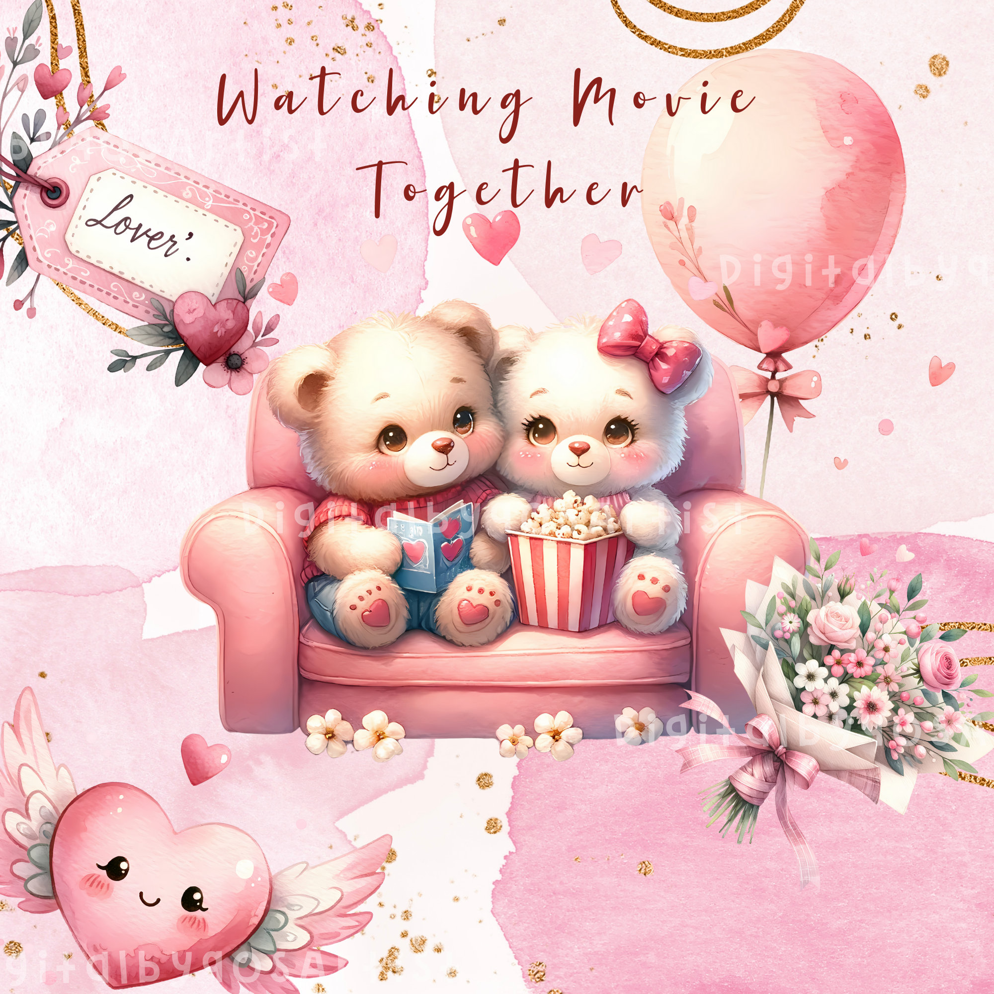 Watercolor Valentine Teddy Bear Clipart Bundle, Watercolor Baby Shower ...