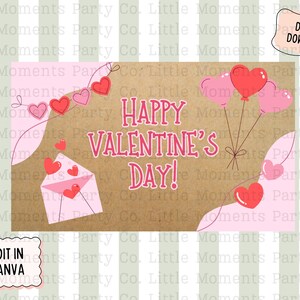 Editable Valentine's Day Banner Template, Pink Hearts (digital Download ...
