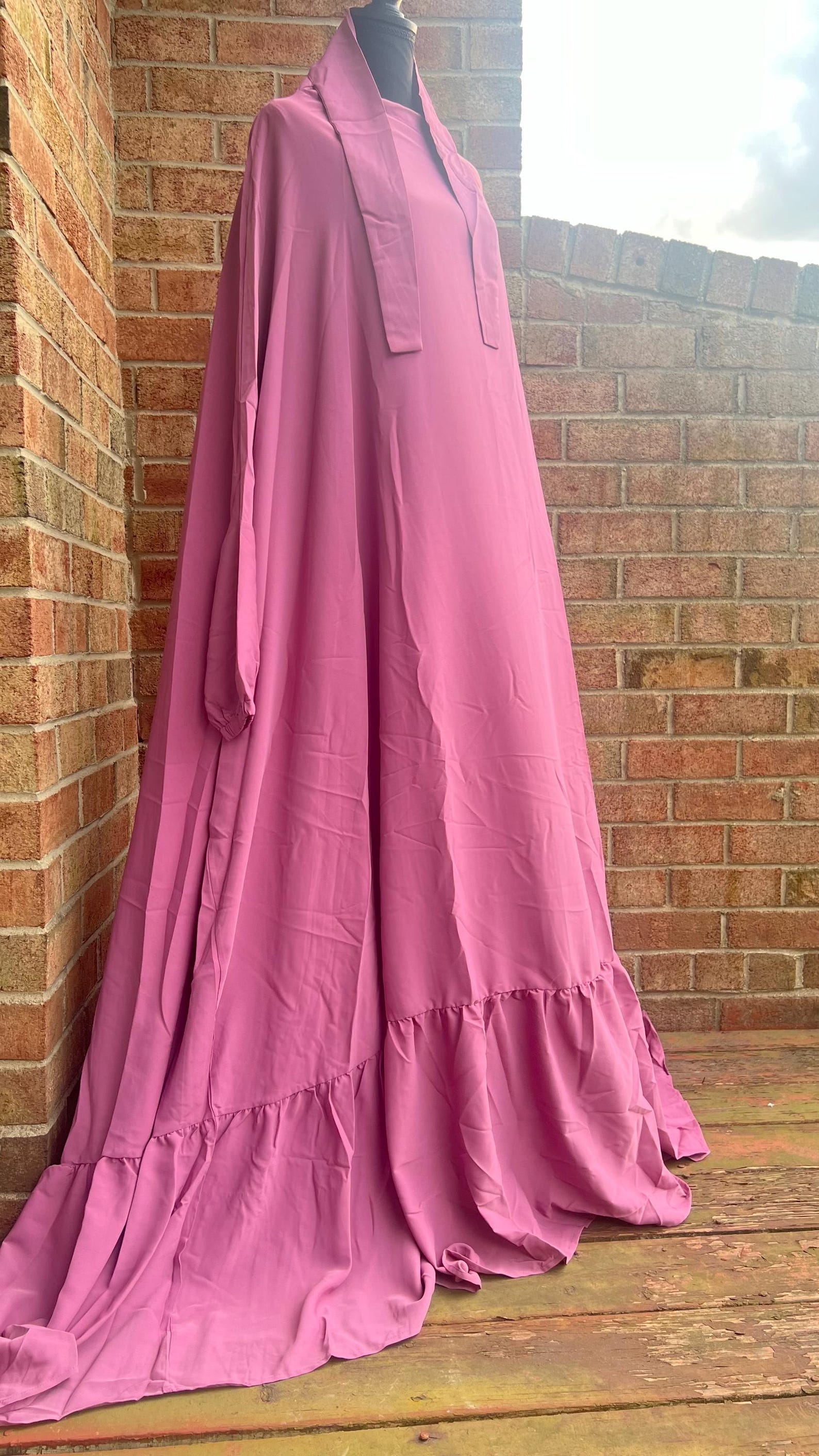 Ruffle Nida Abaya Jilbab: Turkish Modest Prayer Dress With Long Khimar ...