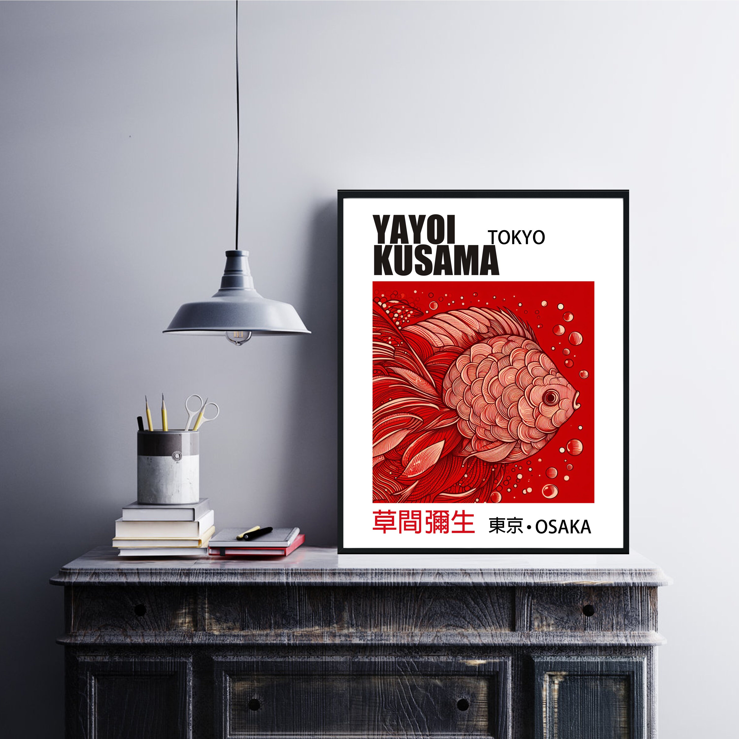 Vibrant Red Fish Print Yayoi Kusama Inspired Pop Art Digital Artwork - Etsy