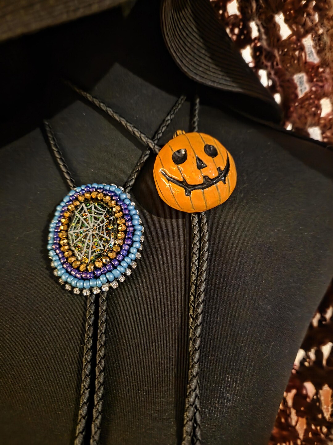 Handmade Bolo Tie: Beaded, Clay & Hand-painted - Leather Cord - Etsy