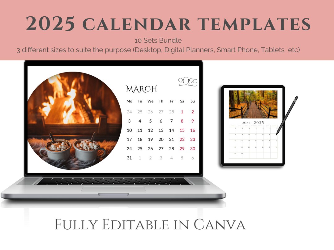 Editable 2025 Calendar Templates | Fully Editable in Canva | 10 Set ...