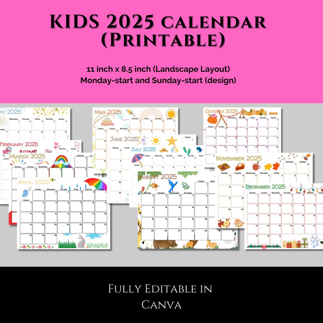 Kids Fun 2025 Calendar Sets, 2025 Calendar Printable, Kids Cute ...