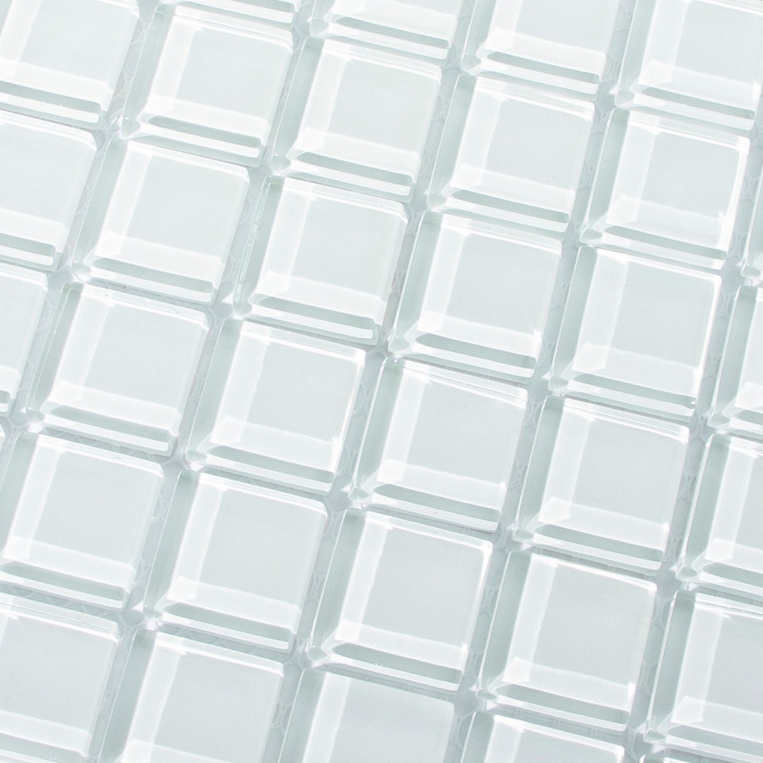 White Mosaic Tile Sheet, Gloss Glass Tiles, Square Tiles, 0.875 X 0.875 ...