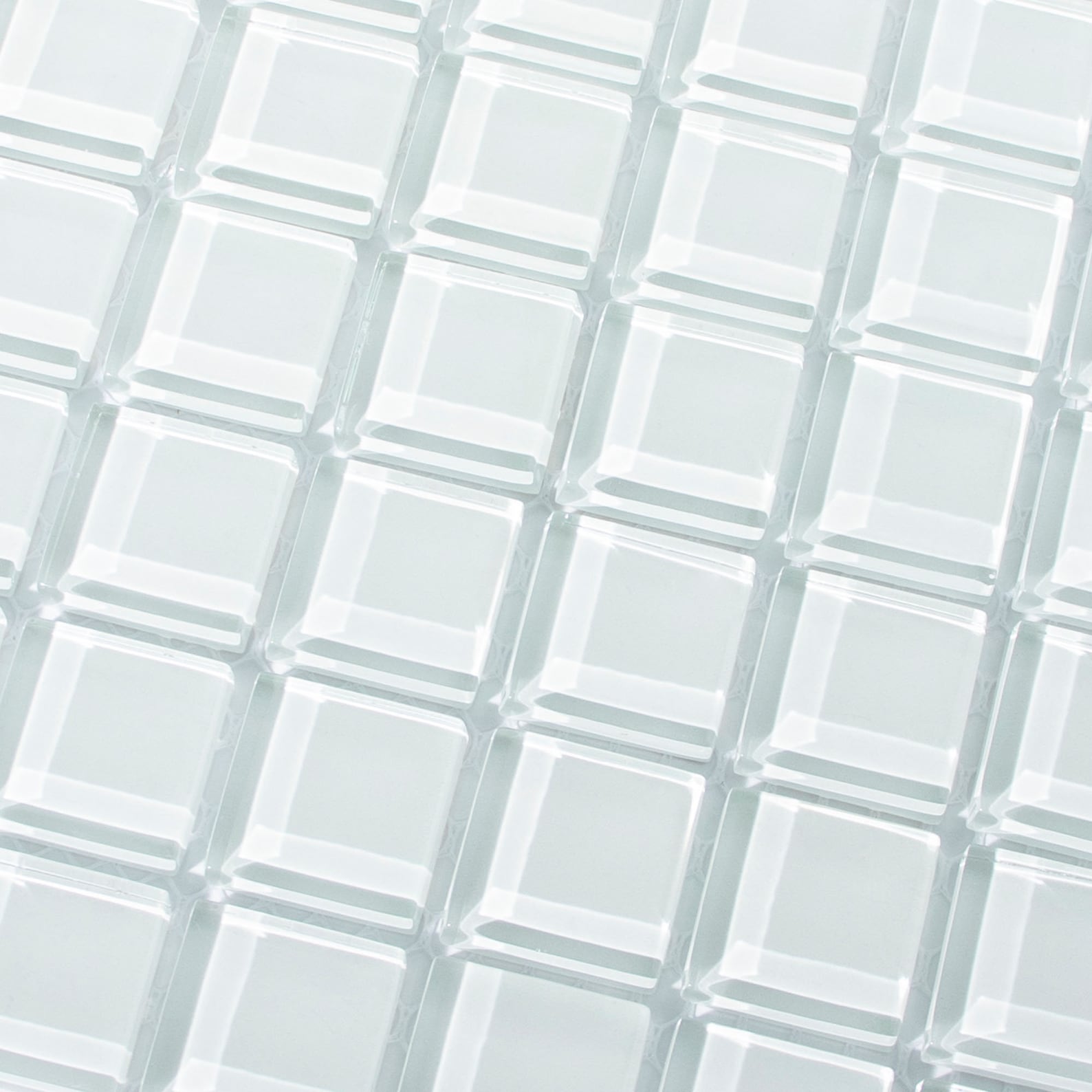 White Mosaic Tile Sheet, Gloss Glass Tiles, Square Tiles, 0.875 X 0.875 ...