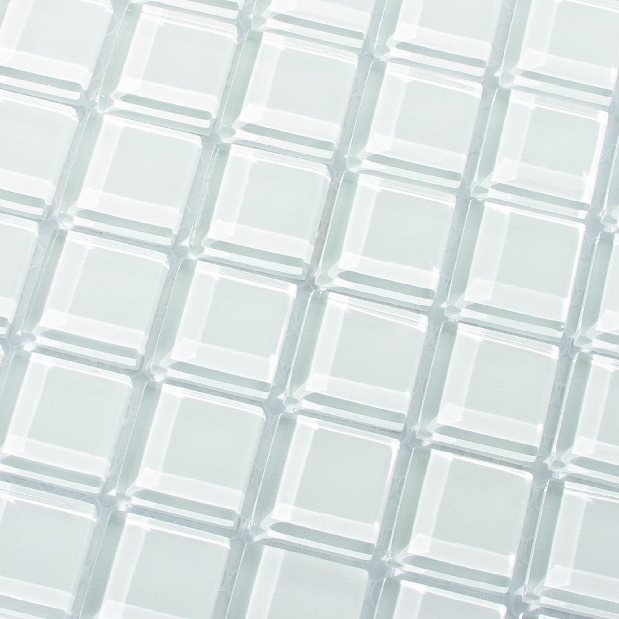 White Mosaic Tile Sheet, Gloss Glass Tiles, Square Tiles, 0.875 X 0.875 ...