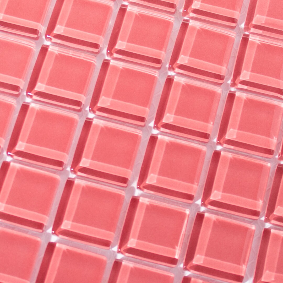 Dark Pink Mosaic Tile Sheet, Gloss Glass Tiles, Square Tiles, 0.875 X 0 ...