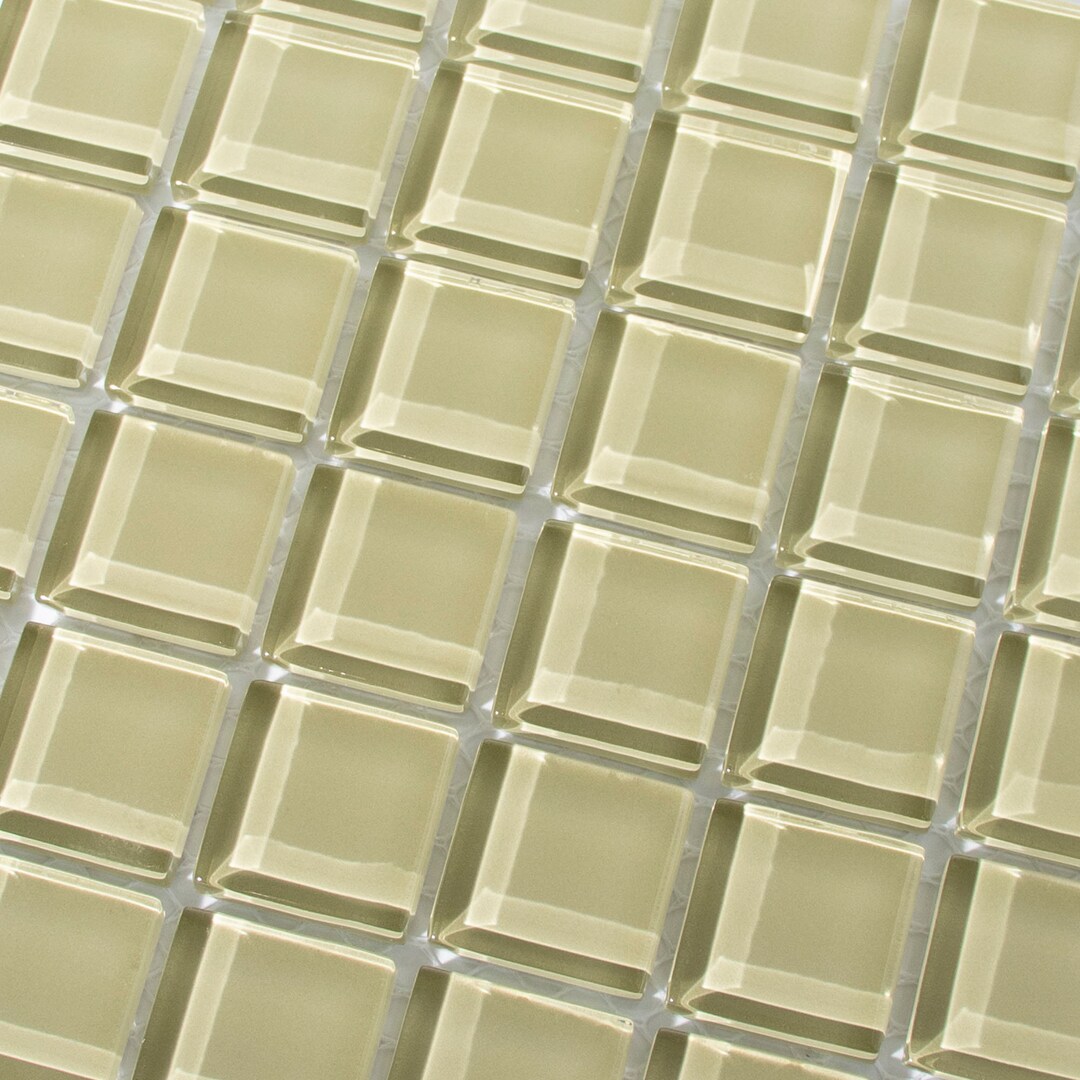Sage Green Mosaic Tile Sheet, Gloss Glass Tiles, Square Tiles, 0.875 X ...