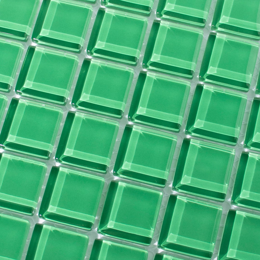 Green Mosaic Tile Sheet, Gloss Glass Tiles, Square Tiles, 0.875 X 0.875 ...