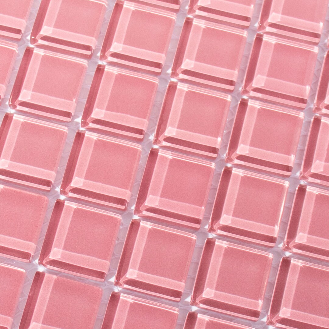 Light Pink Mosaic Tile Sheet, Gloss Glass Tiles, Square Tiles, 0.875 X ...