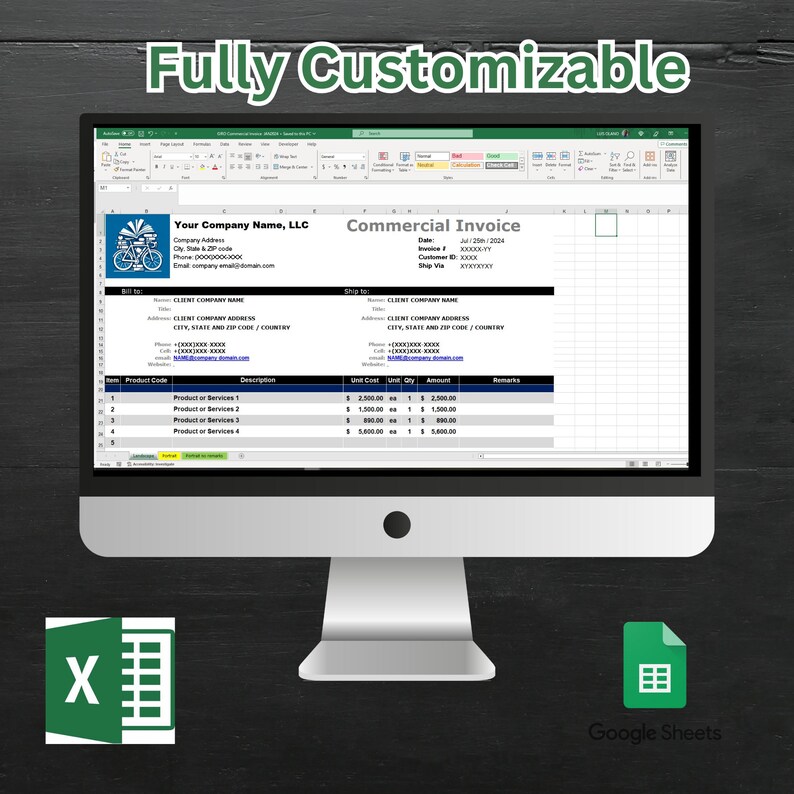 Invoice Template XLS Microsoft EXCEL Invoice Template, Fillable Invoice ...