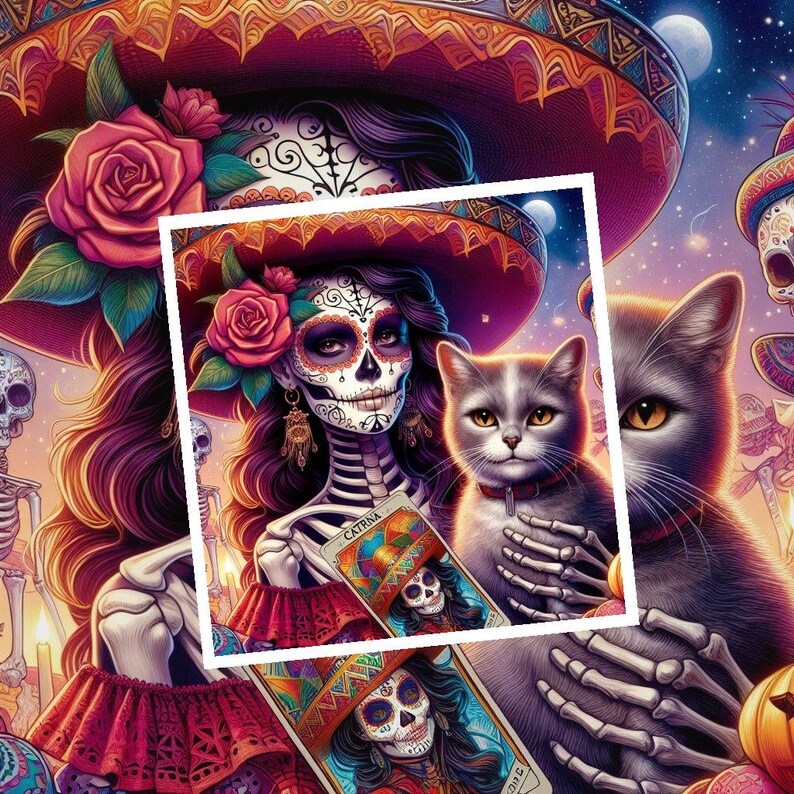 3+ Beautiful Catrina Tarot Card Png , Woman and Cat Skeleton, Mexican ...
