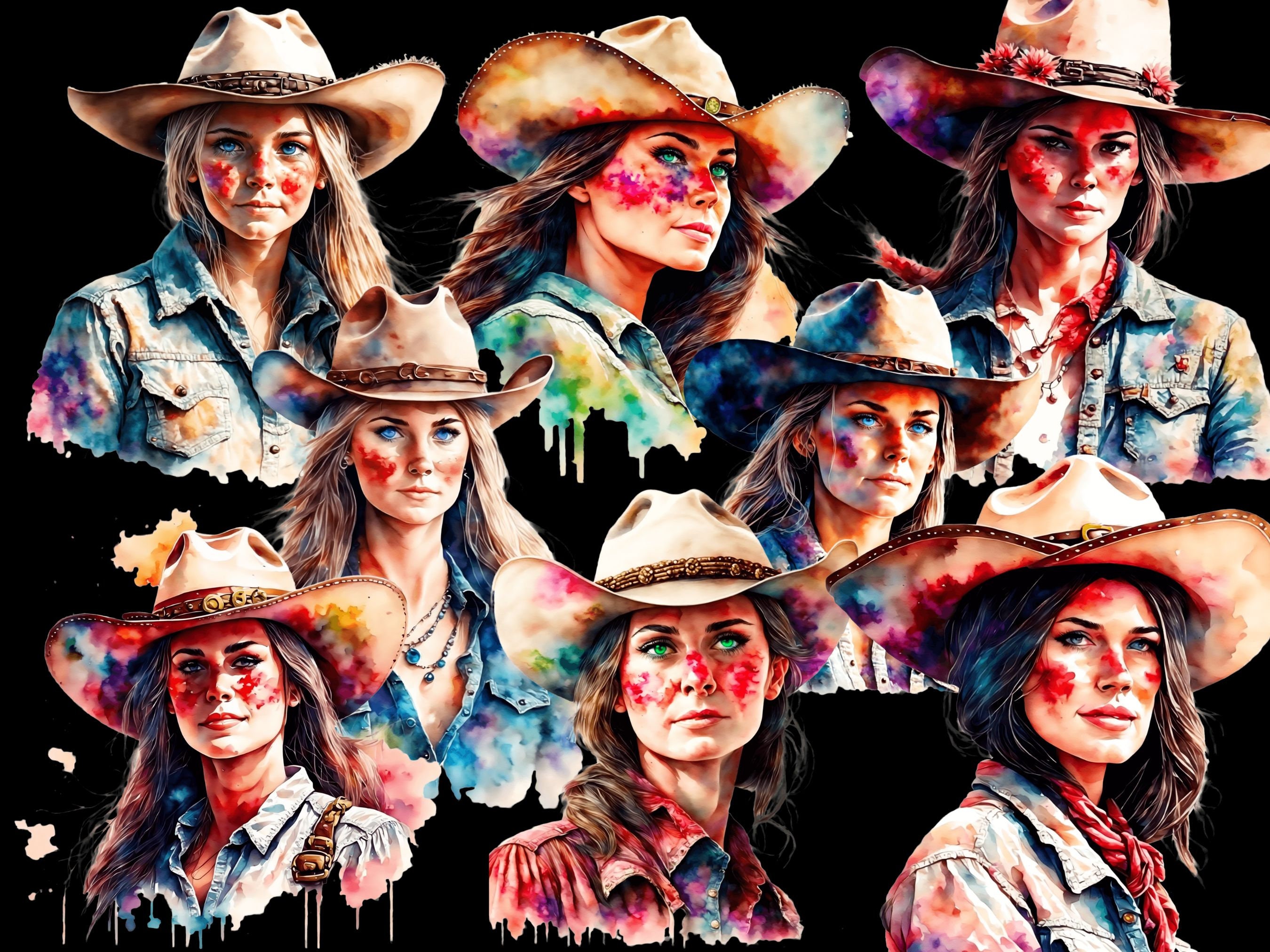 8+ Cowgirl Water Paint Clip Art PNG | Digital File | Sublimation ...