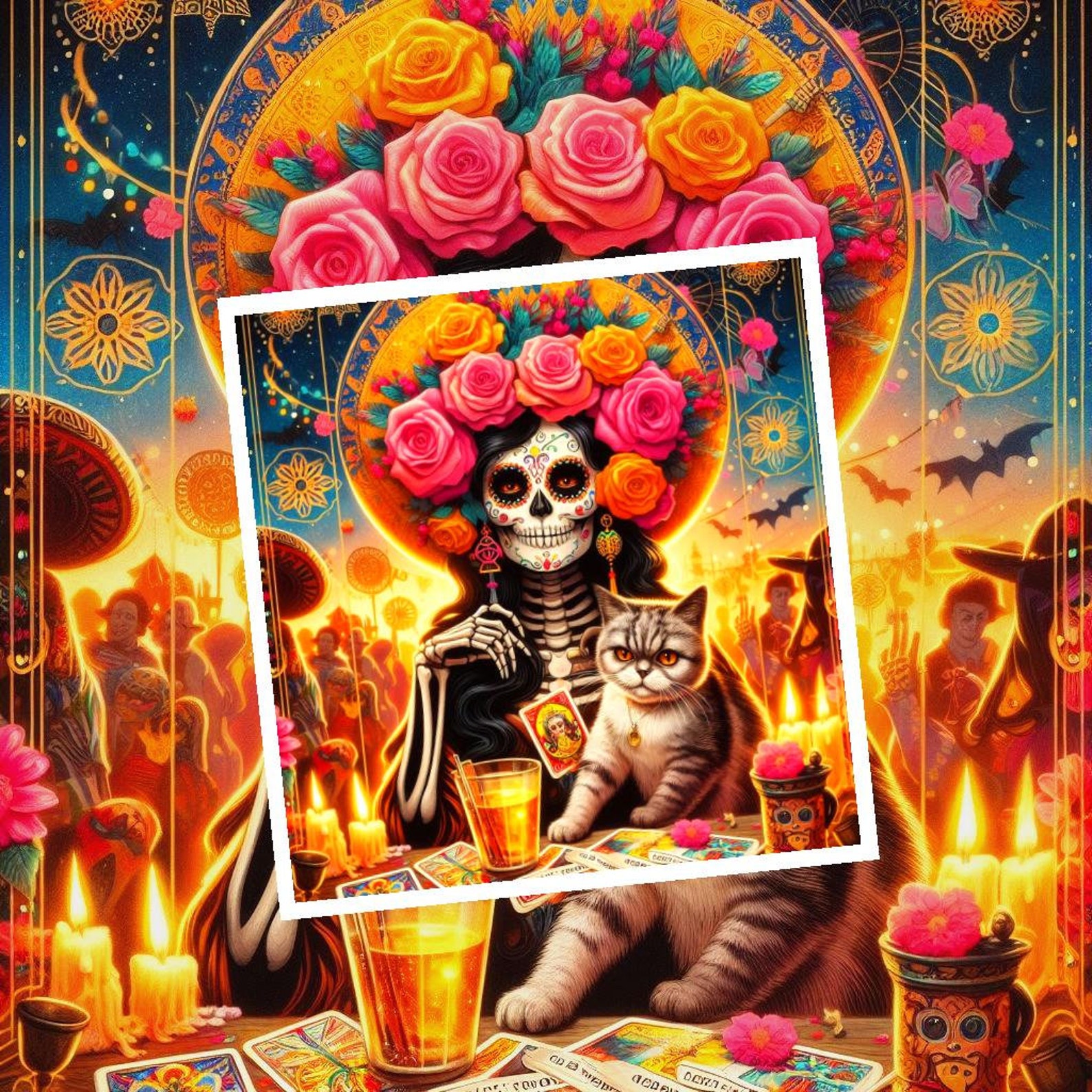 3+ Beautiful Catrina Tarot Card Png , Woman and Cat Skeleton, Mexican ...