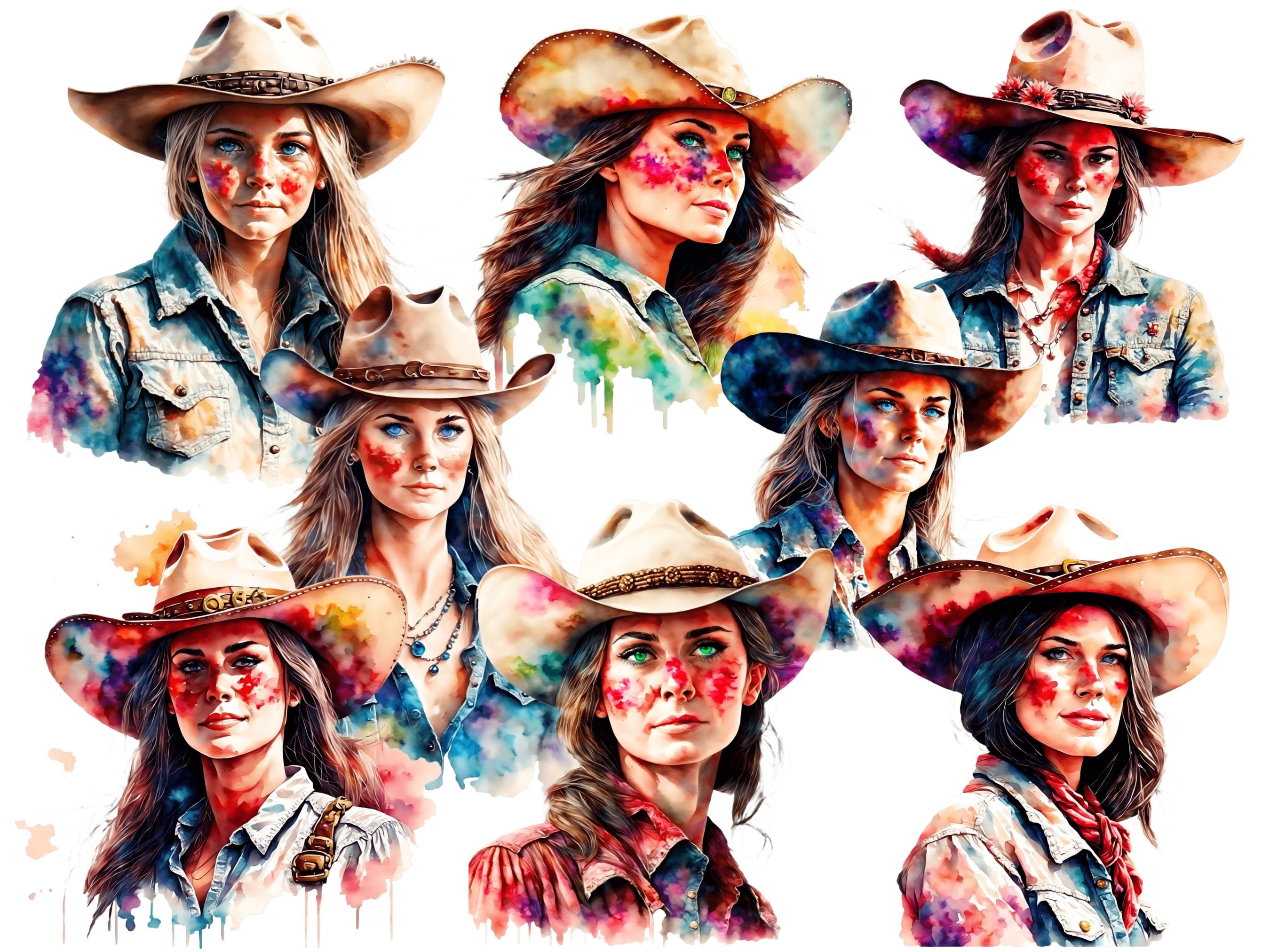 8+ Cowgirl Water Paint Clip Art PNG | Digital File | Sublimation ...