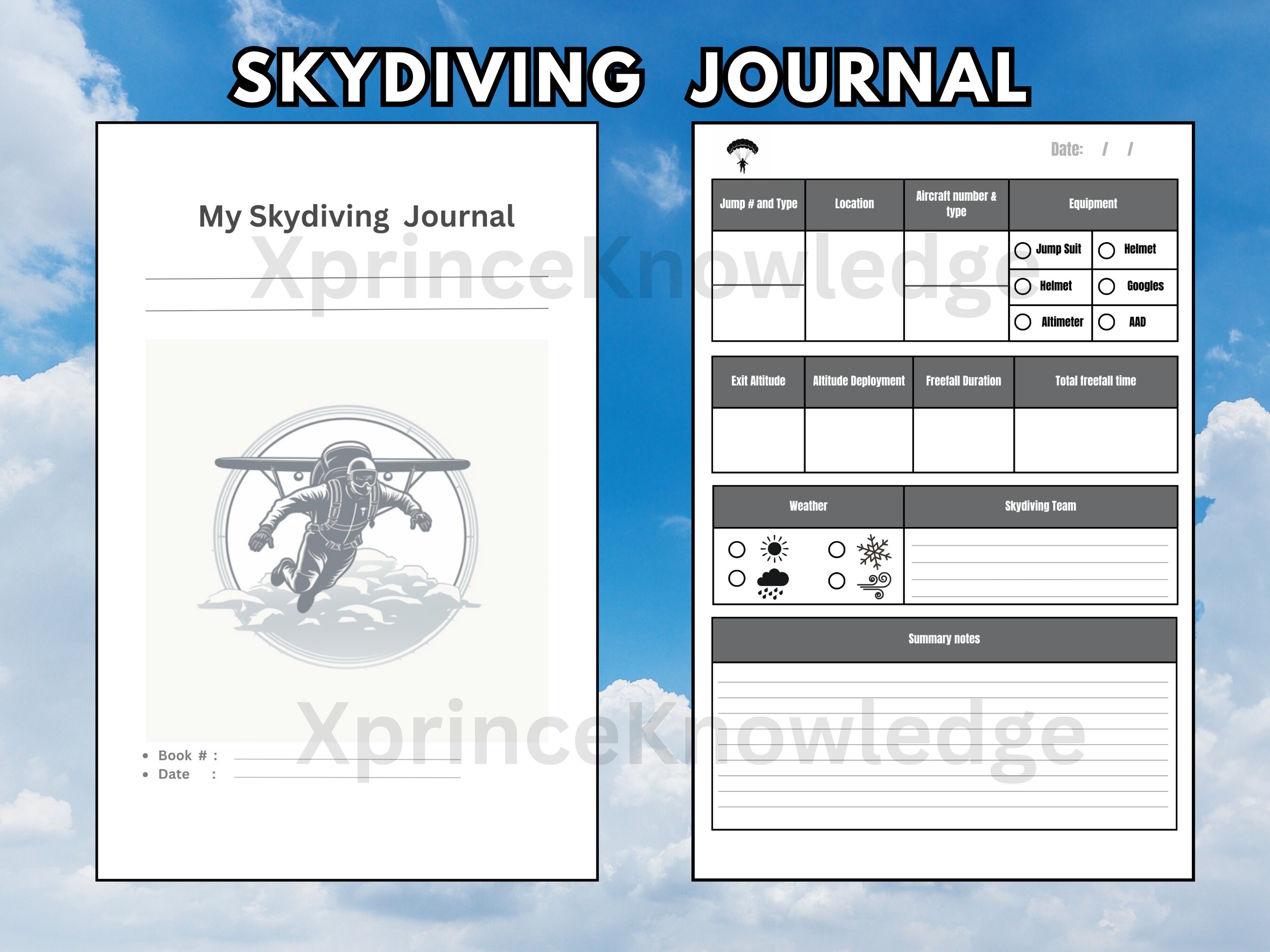 Skydiving Journal Log Book Printable Log Book Journal for - Etsy