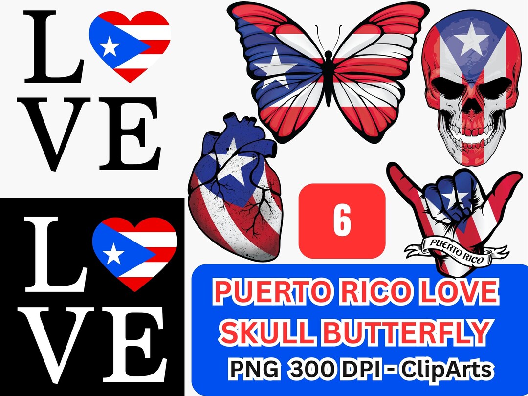 6+ PUERTO RICO Flag Love Skull Butterfly Heart Hand | Clipart ...