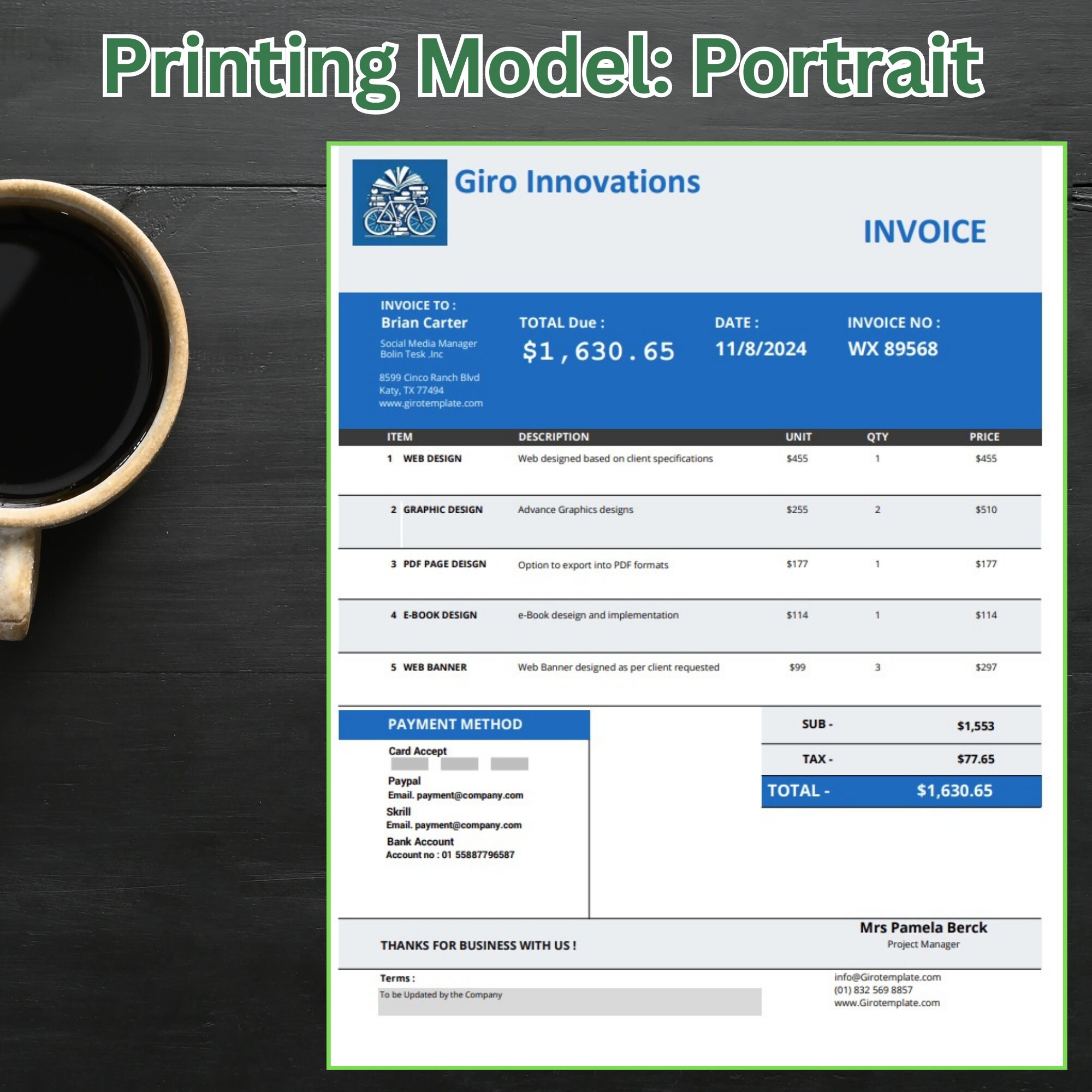Invoice Template Microsoft EXCEL Invoice Template, 2024 Invoice ...