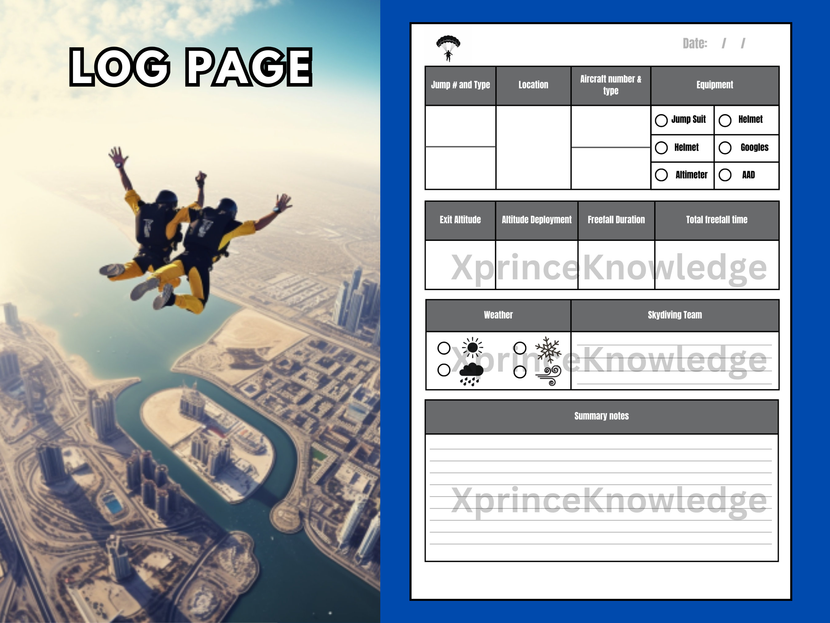 Skydiving Journal Log Book Printable Log Book Journal for - Etsy