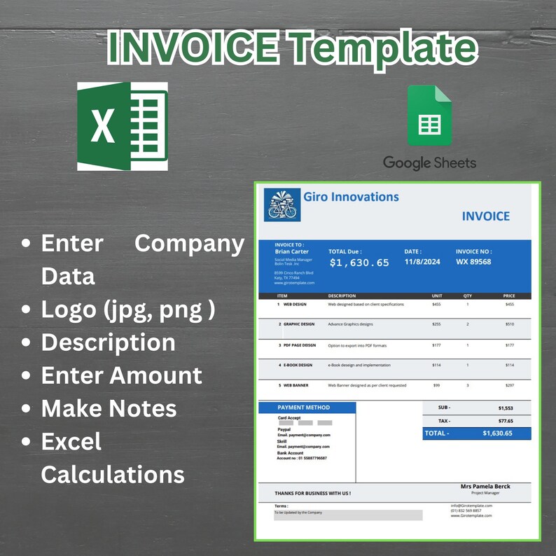 Invoice Template Microsoft EXCEL Invoice Template, 2024 Invoice ...