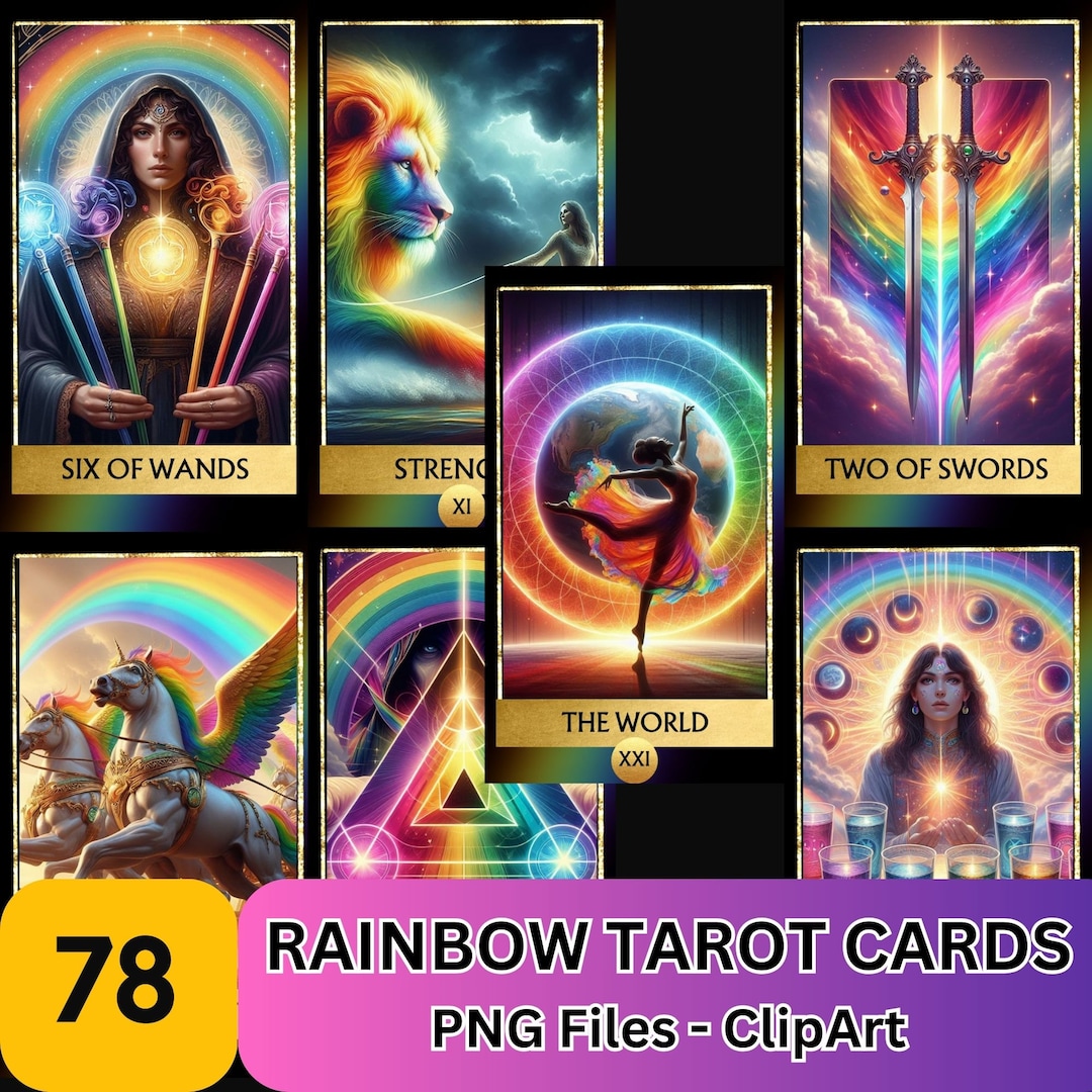 78+ Rainbow TAROT CARDS Deck | Tarot Clipart Graphic | Template ...