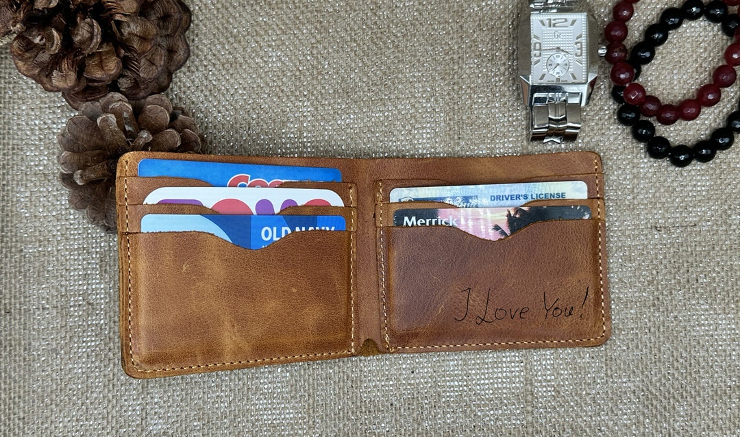 Handwritten Leather Bifold Wallet: Laser Engraved Message - Etsy