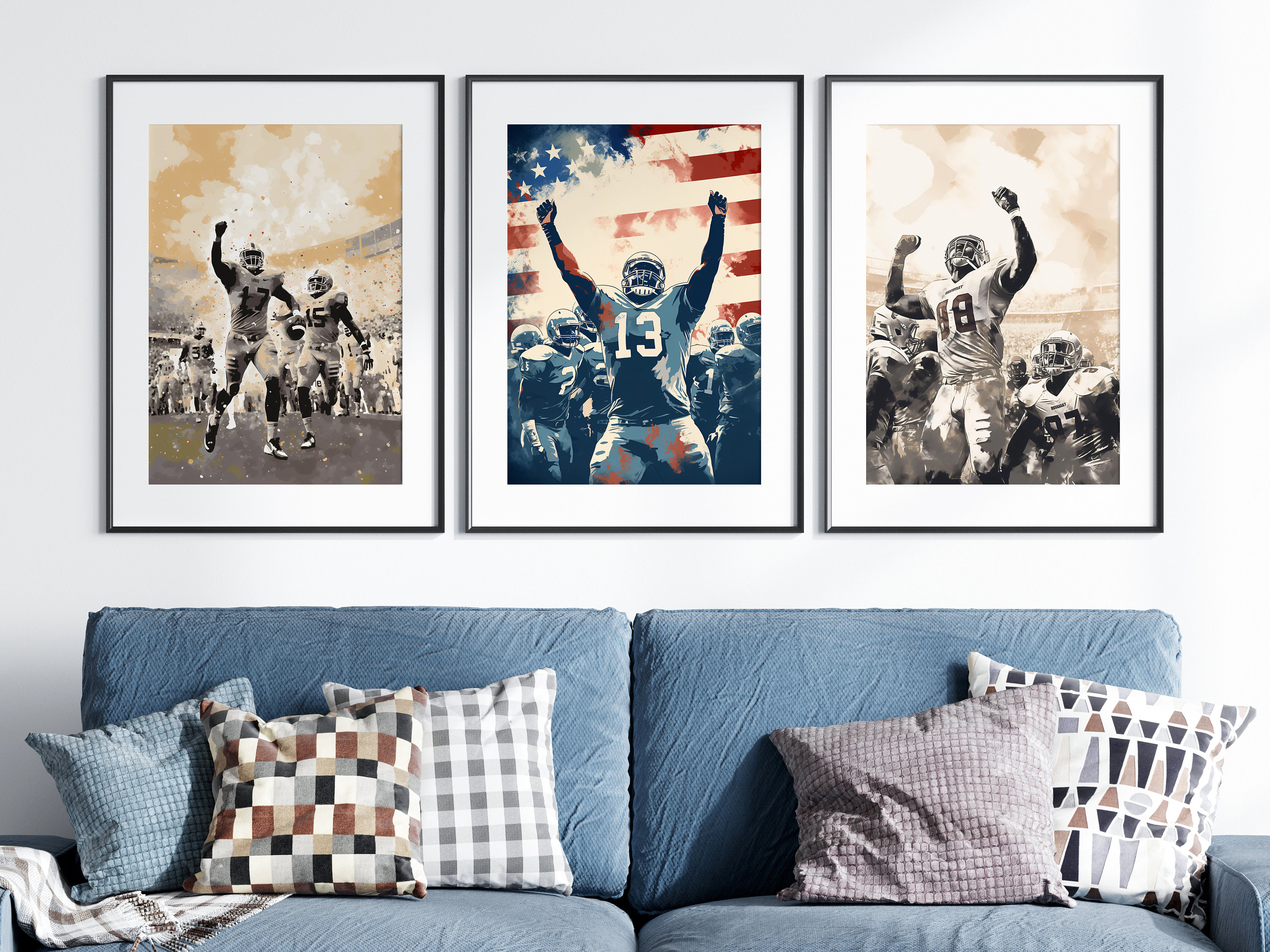 Football Player Posters, 3 Prints, American Football Wall Art, NFL ...