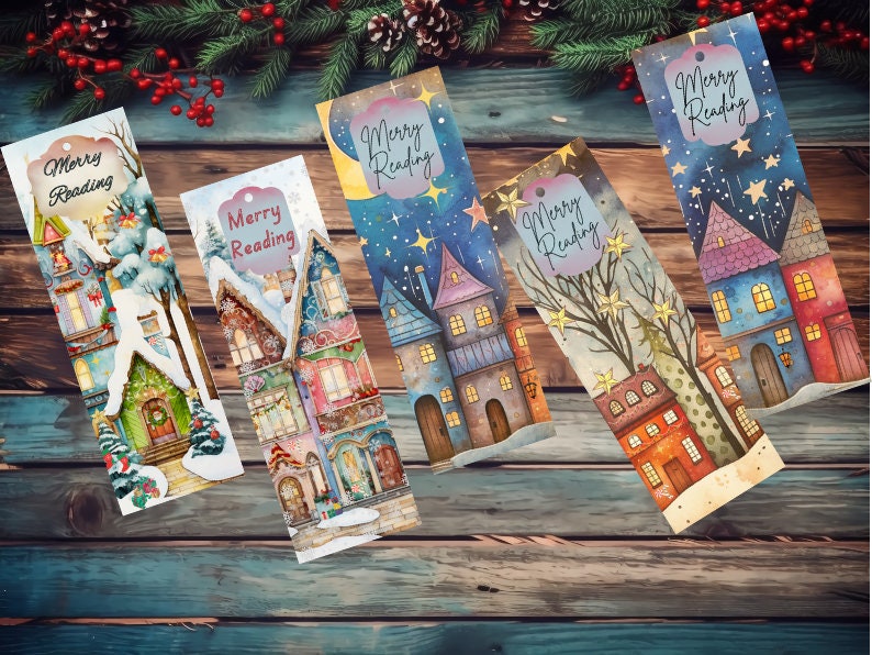 Christmas Printable Bookmarks, 5 Pieces, Digital Collage Sheet ...