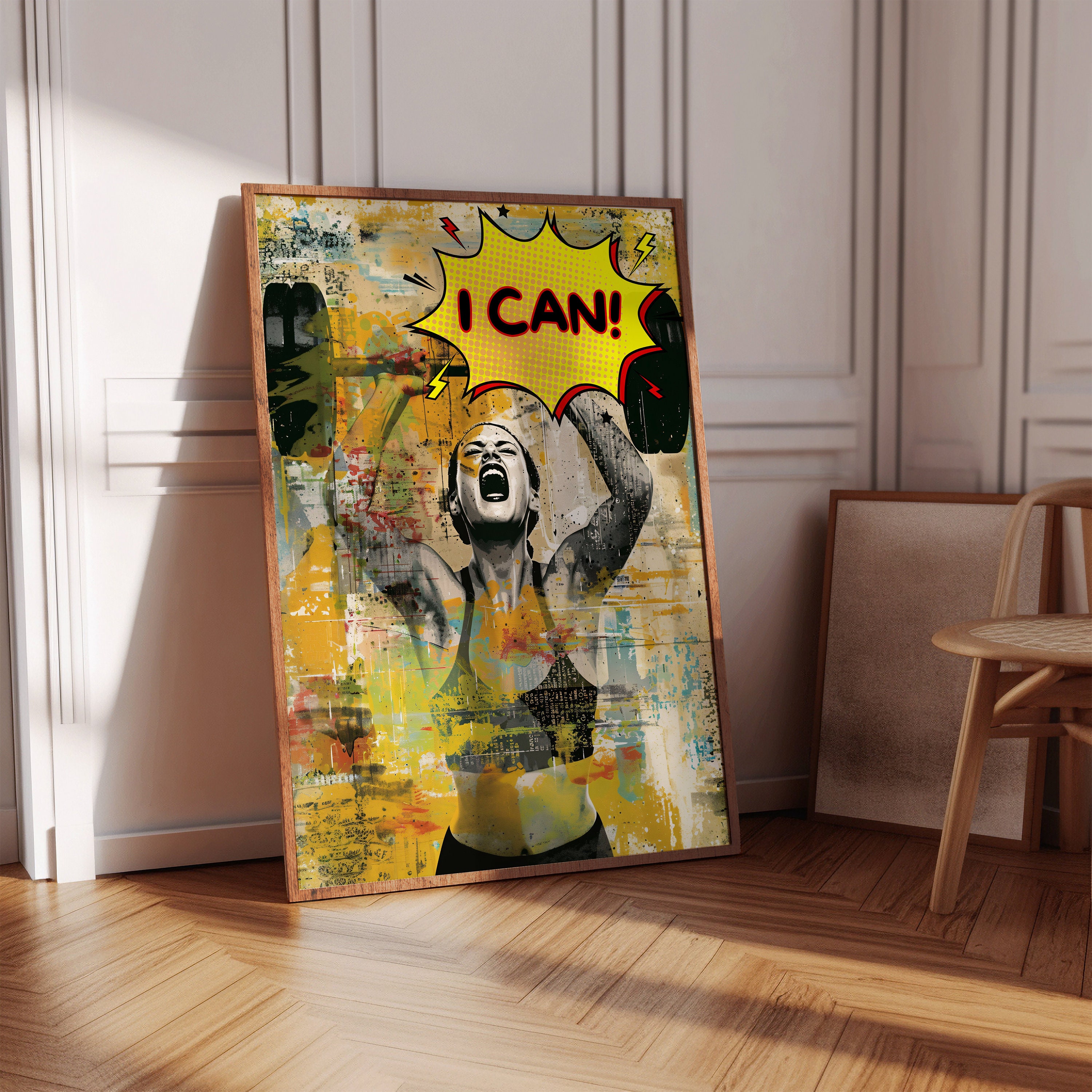Retro Graffiti Woman Gym Poster, Women Sports Artwork, Weight Lifter ...
