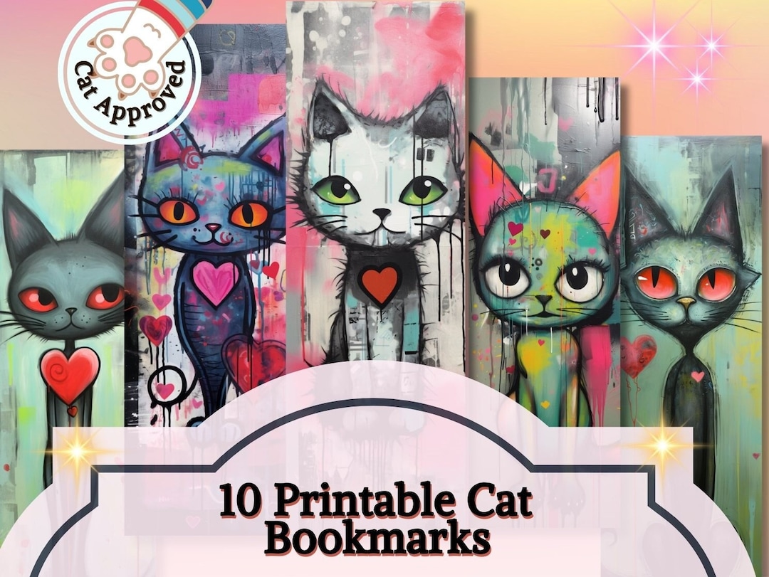 Vintage Cat Printable Bookmarks: 10 Pieces, Digital Collage Sheet Book ...