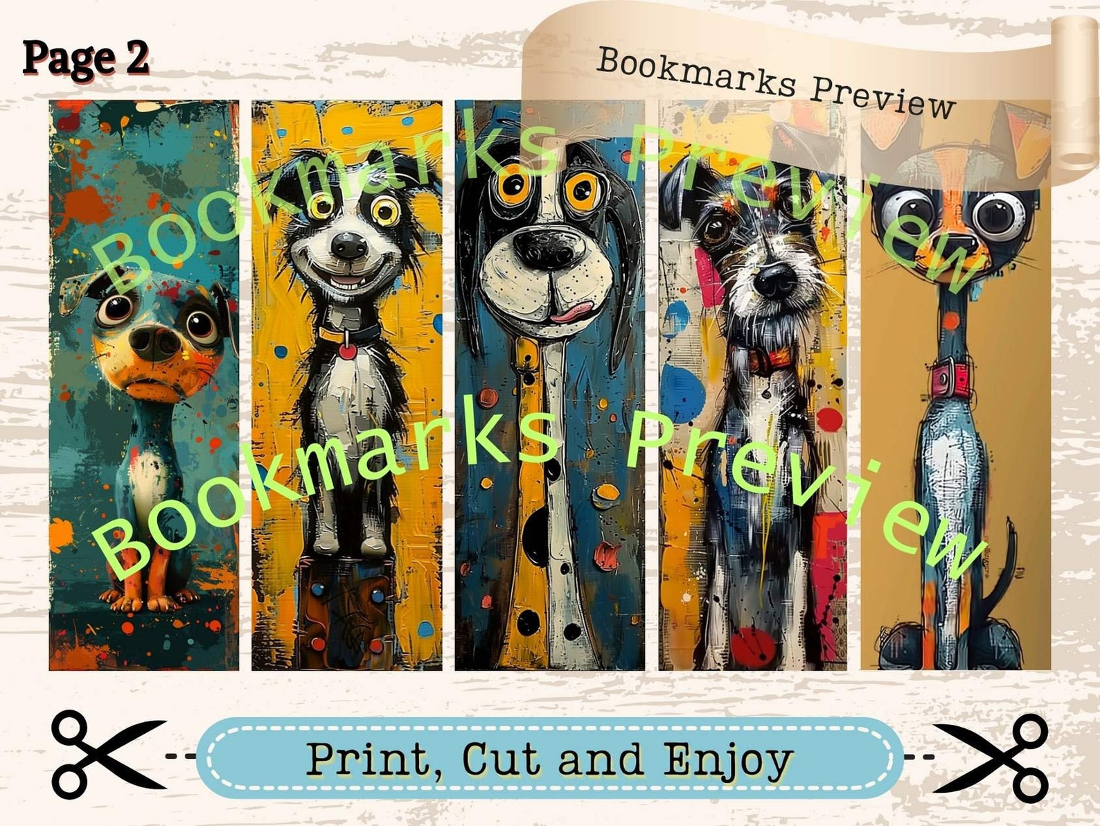 Cute Dogs Printable Bookmarks, 10 Pieces Set, Digital Collage Sheet ...