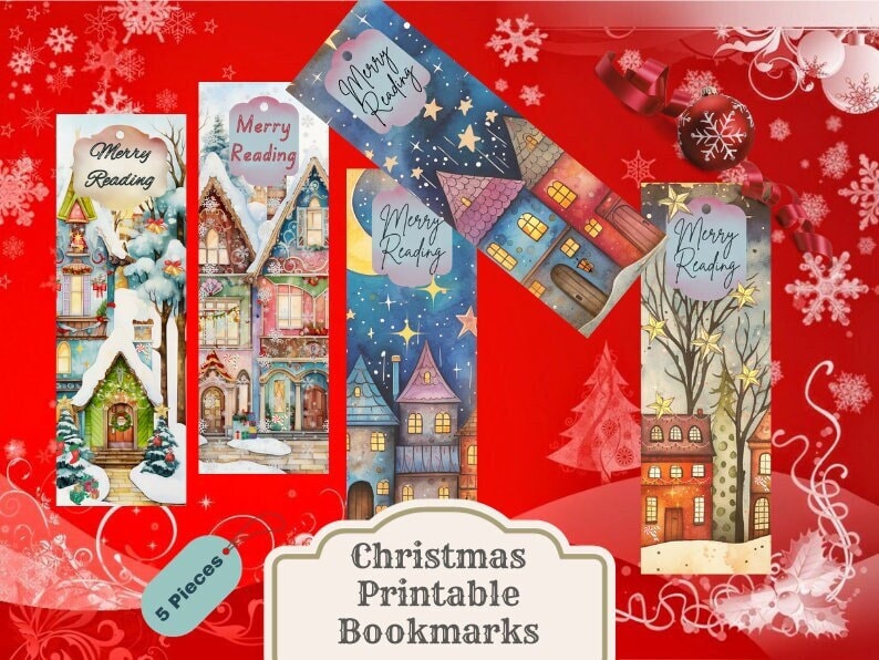 Christmas Printable Bookmarks, 5 Pieces, Digital Collage Sheet ...