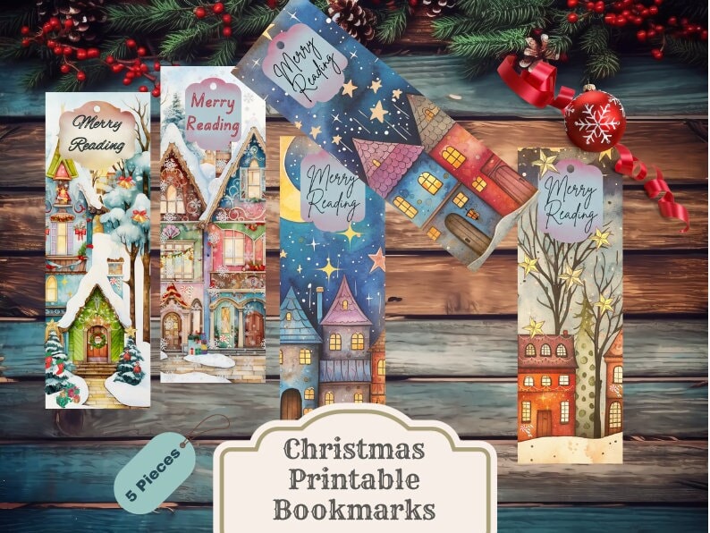 Christmas Printable Bookmarks, 5 Pieces, Digital Collage Sheet ...