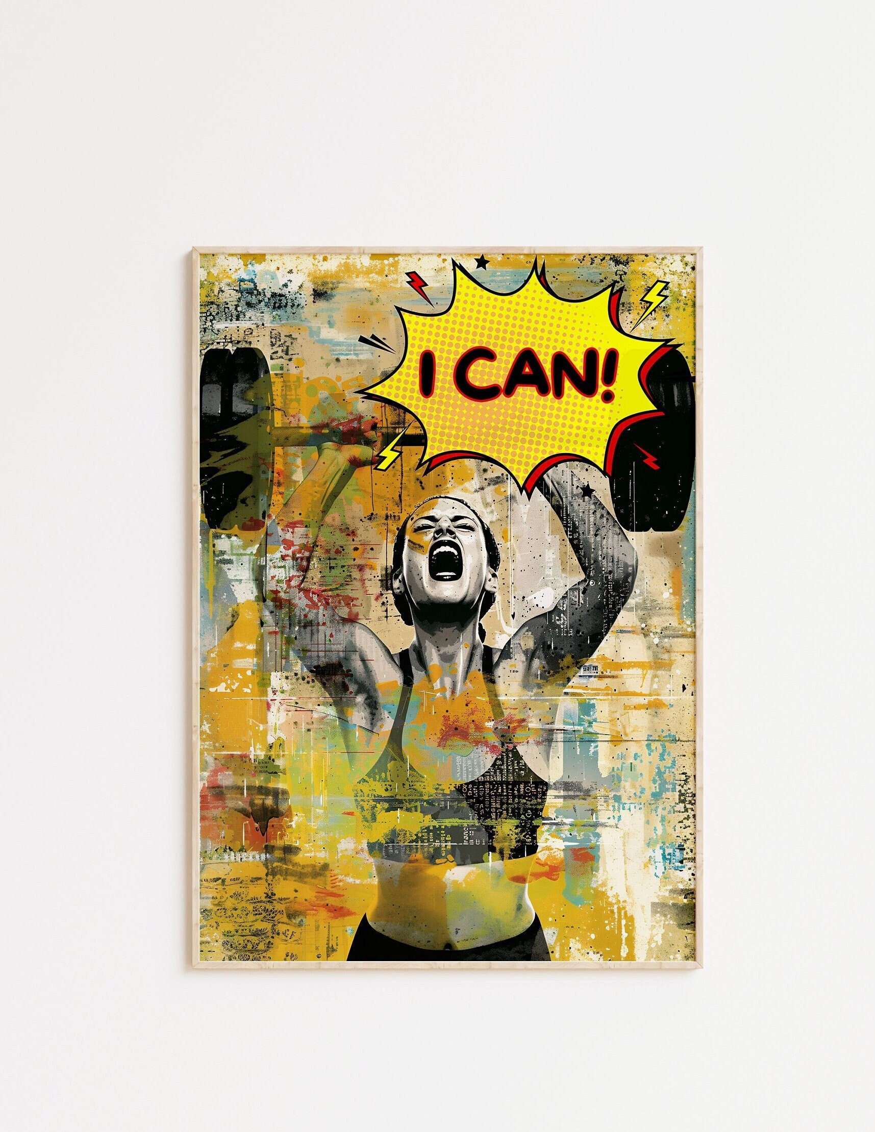 Retro Graffiti Woman Gym Poster, Women Sports Artwork, Weight Lifter ...