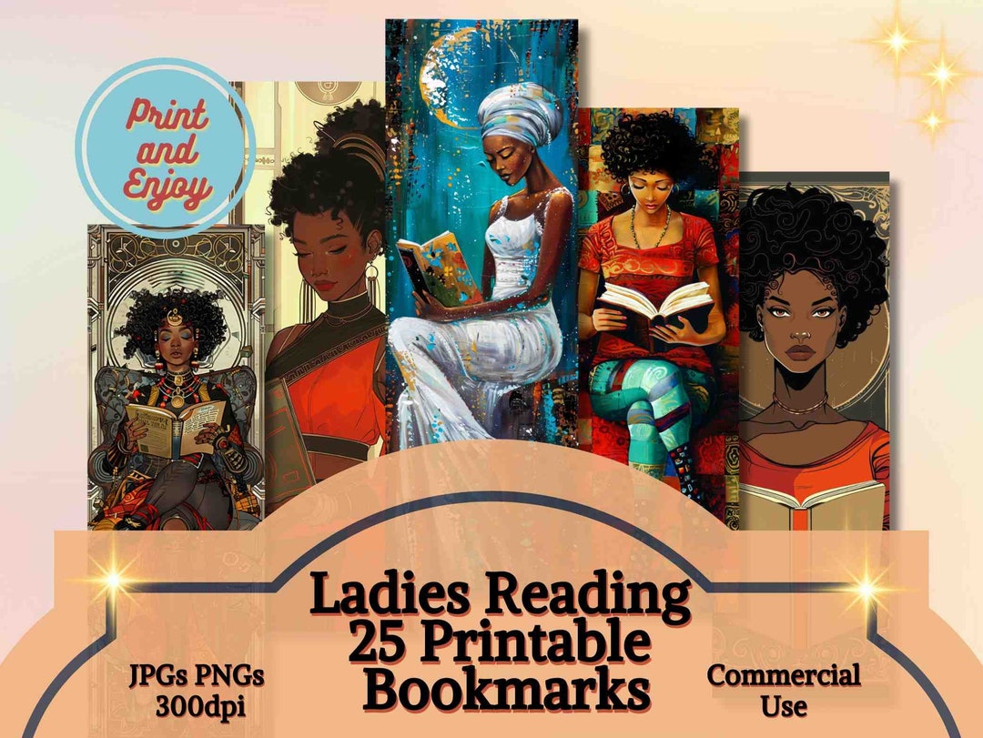 Black Girls Reading Bookmark Designs, 25 Printable Digital Download ...