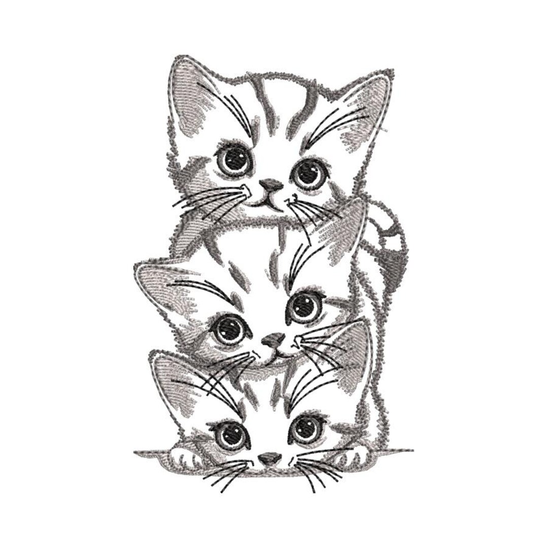 Stacked Kittens Embroidery Design, Single Color Linework, Cute Cat ...