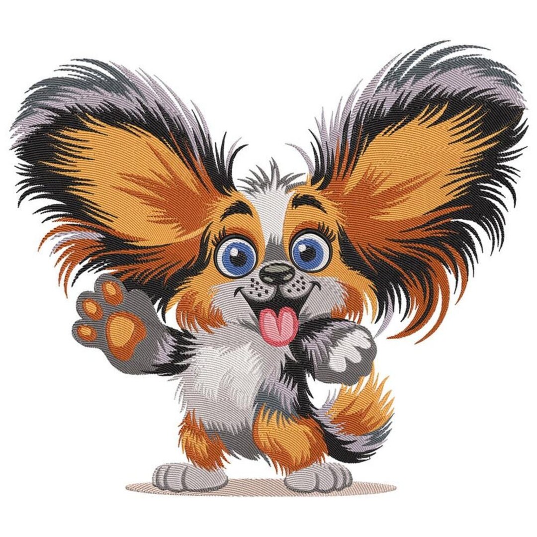 Papillon Dog Embroidery Design, Happy Waving Puppy, Cute Animal Pattern ...