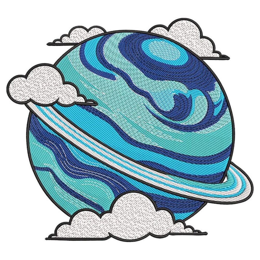 Swirled Planet Embroidery Design, Planet With Rings and Clouds ...