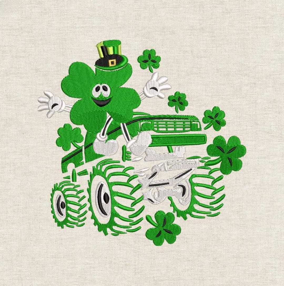 Shamrock Monster Truck Embroidery Design, St Patrick's Day Stitch ...