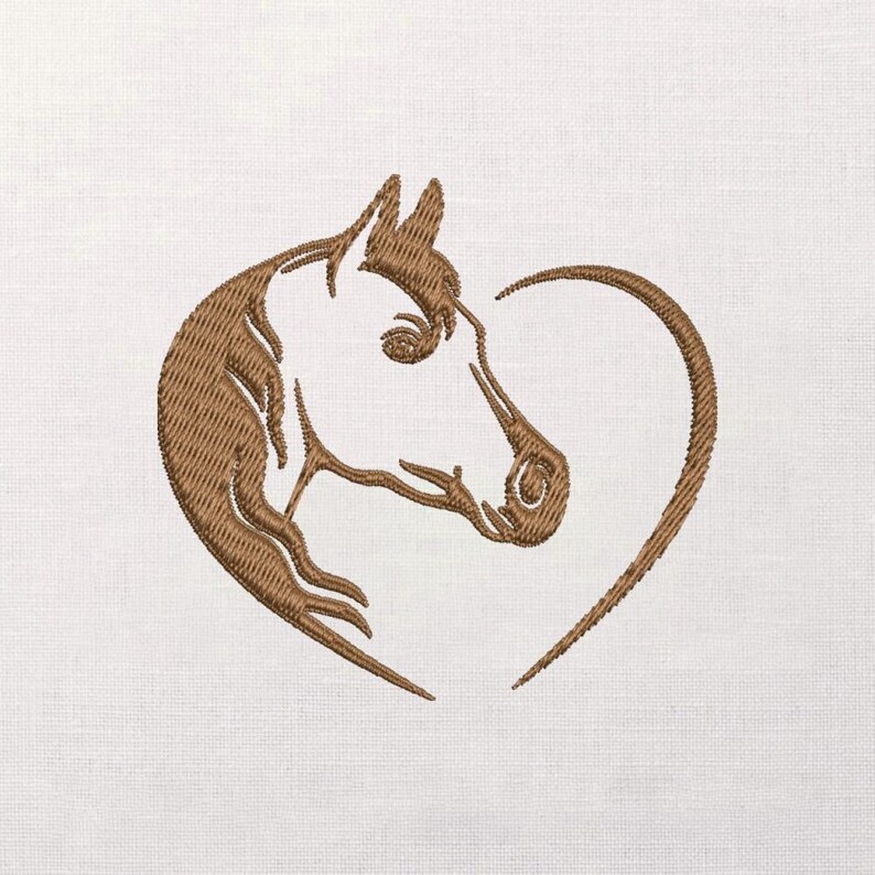 Horse Heart Outline Embroidery Design, Single Color Line Art, Western ...