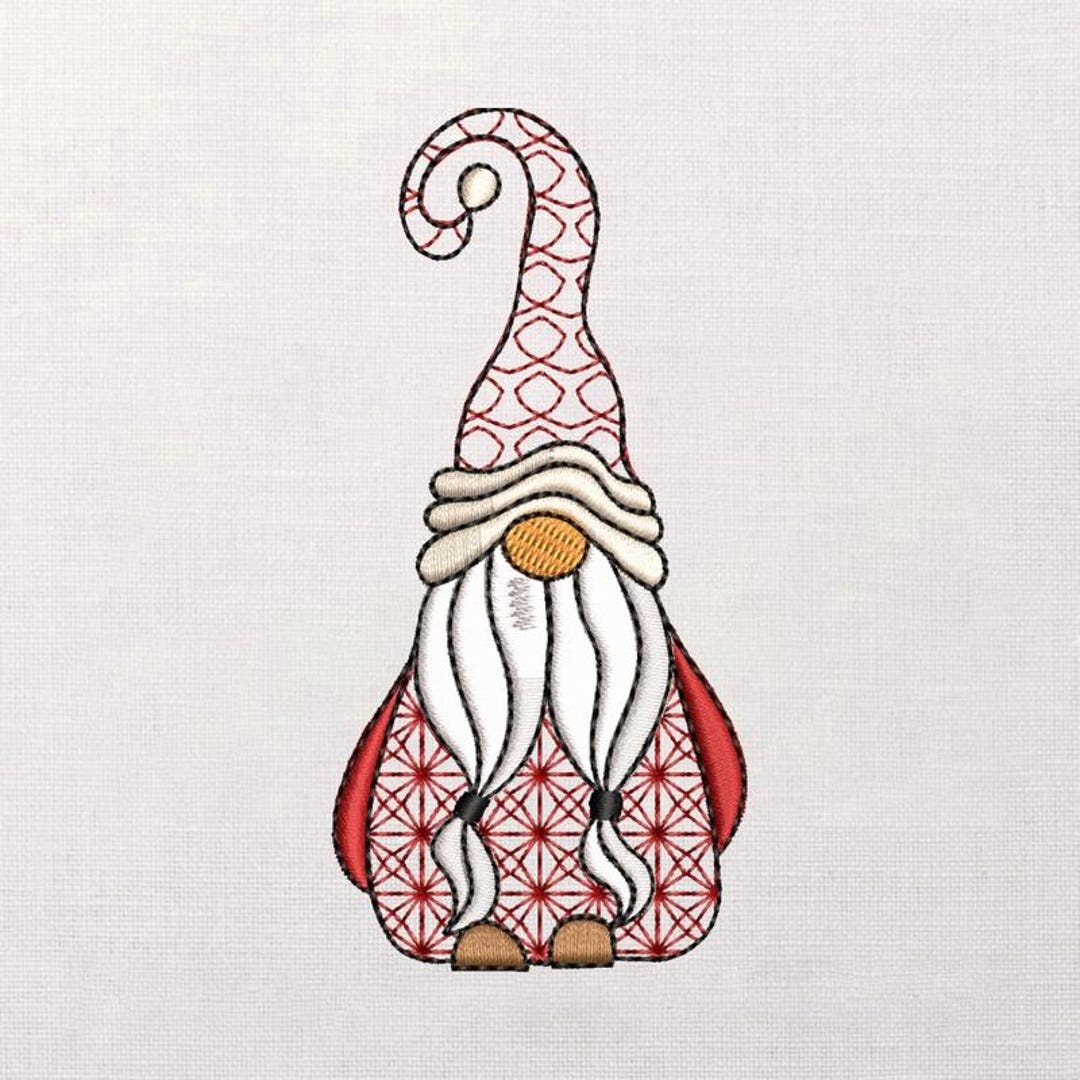 Christmas Gnome Embroidery Design, Red Geometric Hat and Coat, Long ...