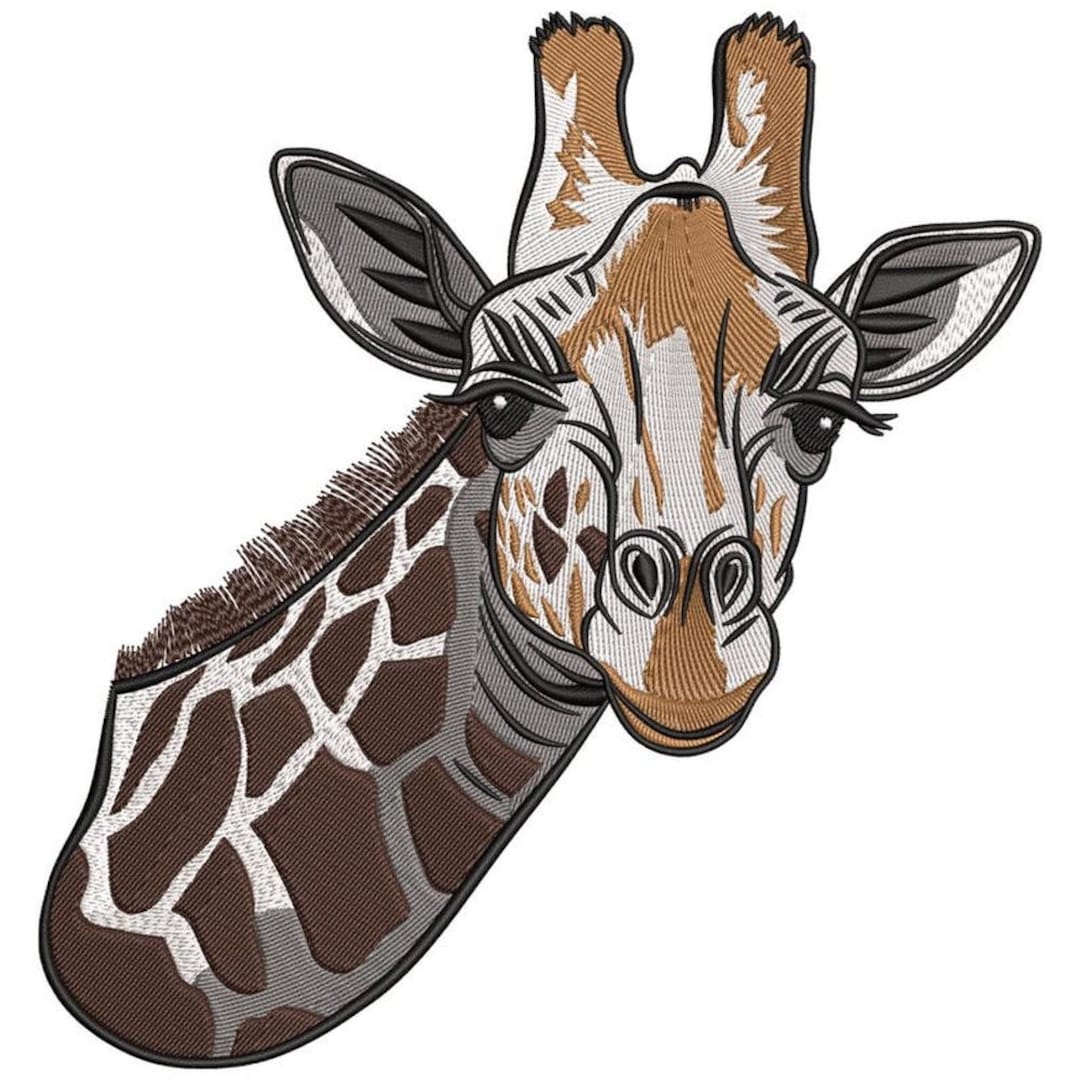Giraffe Head Embroidery Pattern, Realistic Jungle Wildlife Design ...