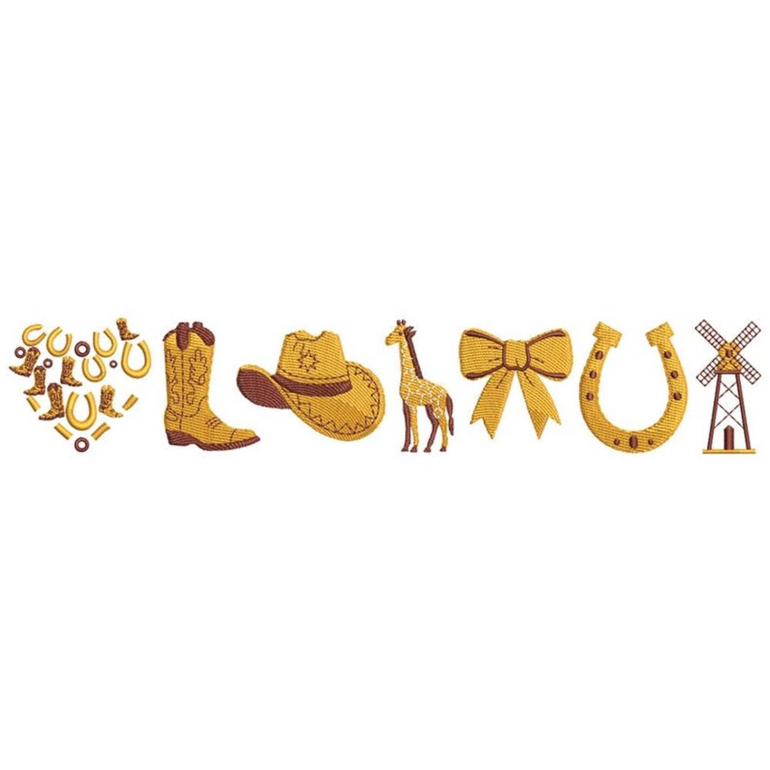Wild West Motifs Embroidery Design Pack, Cowboy Gear Horseshoe Bow ...