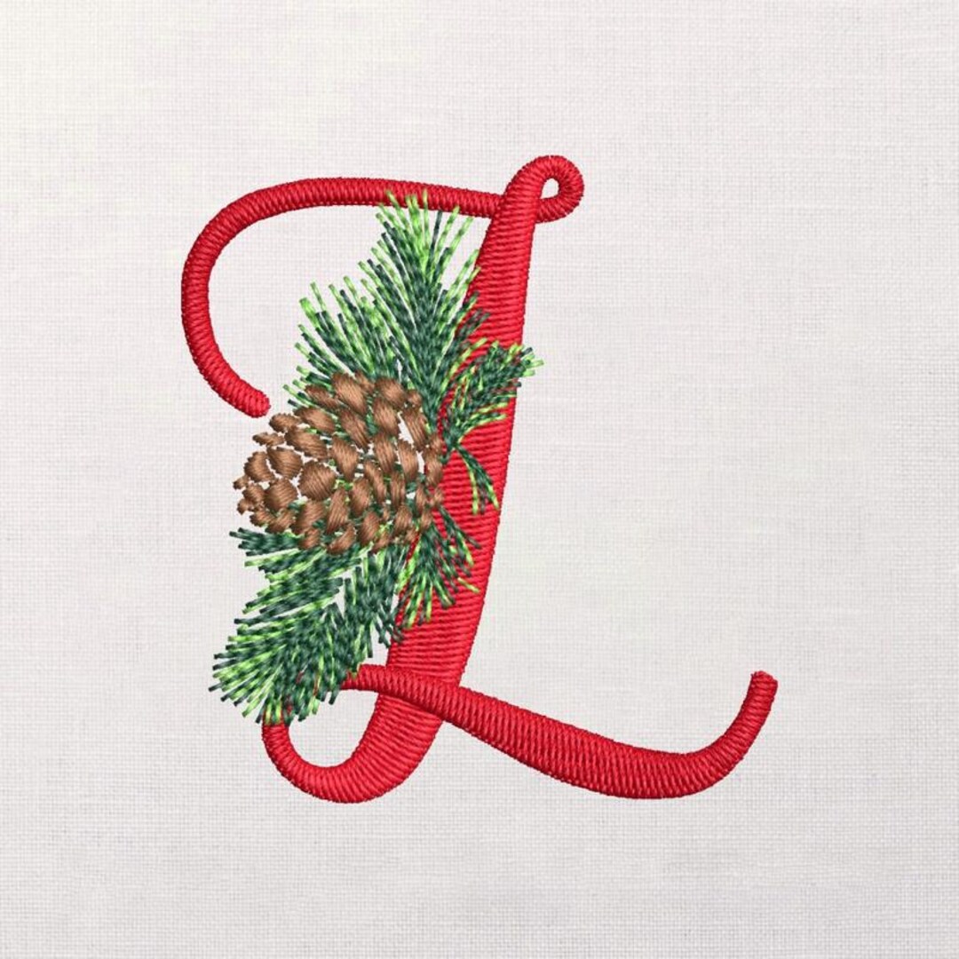 Pinecone Letter L Embroidery Design, Holiday Monogram Alphabet, Winter ...